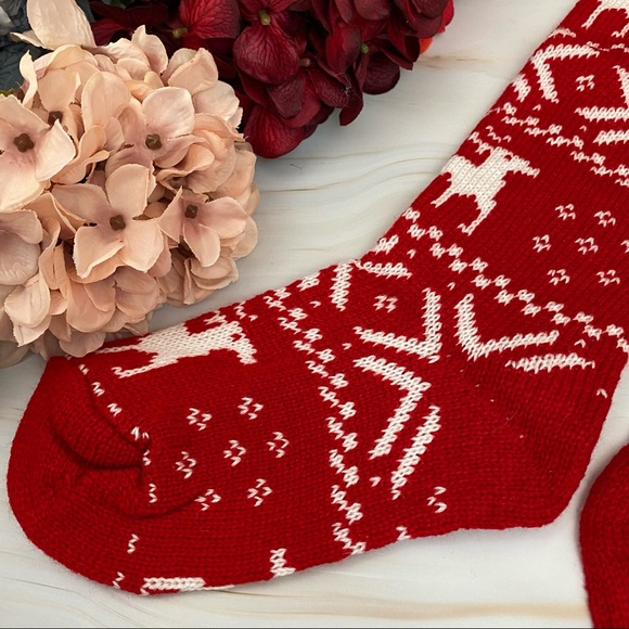 Accessories | Sexy Over The Knee Red Knit Reindeer Snowflake Socks With ...